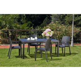 Gartenstuhl Viterbo, Gartensitz, Stuhl für Esstisch, Outdoor-Sessel in Rattan-Optik, 100 % Made in Italy, 4er-Set, Cm 54x60h82, Anthrazit - Dmora
