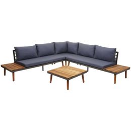 Garten-Garnitur HHG 082, Garnitur Sitzgruppe Lounge-Set Sofa, Akazie Holz MVG-zertifiziert, grau - grey