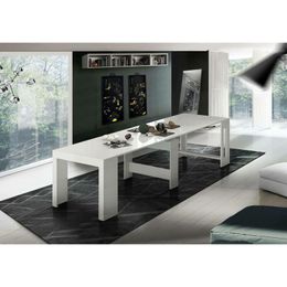 Moderner Esstisch, Made in Italy, Ausziehbare Konsole bis 12 Sitzplätze, mit Verlängerungshalter, 51x90h77 cm (bis 300 cm) Farbe Weiß glänzend - Dmora