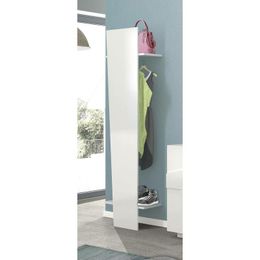 Vertikale Garderobe, Made in Italy, mit Kleiderstange, zwei Regalen, Möbel für Flur, Moderne Eingangshalle, 50x30h200 cm, weiß glänzend lackiert