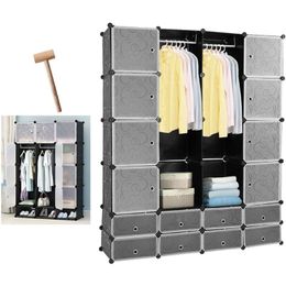 HENGDA 16 Würfel Regalsystem Kleiderschrank DIY Garderobenschrank Schwarz Kunststoff Aufbewahrung Garderobe für Schlafzimmer mit Türen 180x142x37CM