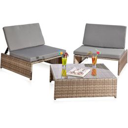 Melko Vielseitiges Gartenmöbel-Set – Sonnenliege, Sitzbank oder zwei Stühle mit Rückenlehne, mit Tisch aus Polyrattan,Sitzgarnitur robust und wetterfest,