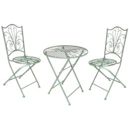 Spetebo - Metall Bistroset in antik grün - 1x Tisch und 2x Stuhl - Bistro Gartenstuhl Gartentisch
