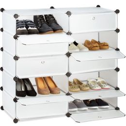 Schuhschrank mit 10 Fächern, Schuhregal groß, Steckregal Kunststoff, diy, hbt ca. 90 x 94 x 37 cm, transparent - Relaxdays