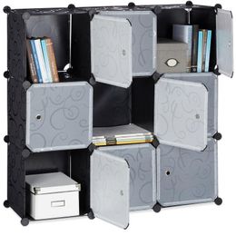 Regalsystem mit Türen, Raumteiler Kunststoff, Standregal 9 Fächer, Badregal, hbt: ca. 95 x 95 x 32 cm, schwarz - Relaxdays