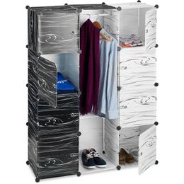 Kleiderschrank schwarz weiß, Garderobe modern, Regalsystem 9 Fächer, Raumteiler Kunststoff, 145 x 110 x 37 cm - Relaxdays