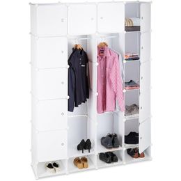 Kleiderschrank Stecksystem multifunktional, 18 Fächer, großer Kunststoff Garderobenschrank 145 x 200 cm, weiß - Relaxdays