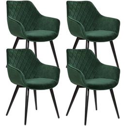 Esszimmerstühle 4er Set Küchenstühle Wohnzimmerstuhl Polsterstuhl Design Stuhl mit Armlehne Gestell aus Stahl Samt Grün - grün - WOLTU