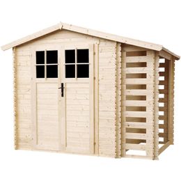 Gartenhaus mit Brennholzregal aus Holz 4,47 m2 - Gartenschuppen Holz mit imprägniertem boden, Hochwertige abschließbare Tür – B206xL272xH218 cm