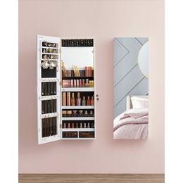 Songmics Schmuckschrank mit LED-Beleuchtung, Spiegelschrank, Schmuck-Organizer, Wandschrank mit Ganzkörperspiegel, 2 Schubladen, eingebauter Make-up-Spiegel,