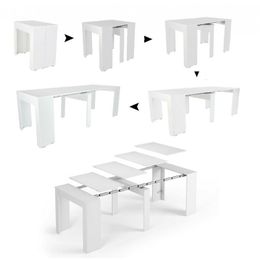 Moderner Esstisch, Ausziehbare Konsole bis zu 10 Sitzplätze, Maße 90 x 51 x 77 cm (bis zu 237 mit Verlängerungen), Weiße Farbe - Dmora
