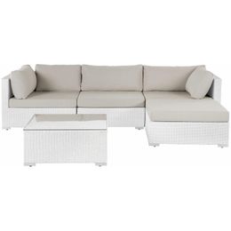 Beliani Lounge 4er Set Weiß / Beige Rattanoptik Beigen Bezüge Mit Sitzkissen Dekorativ Elegant Modern - Weiß
