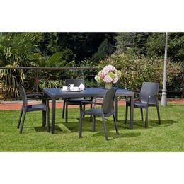 Gartenstuhl Torino, Gartensitz, Stuhl für Esstisch, Outdoor-Sessel in Rattan-Optik, 100 % Made in Italy, Cm 54x60h82, Anthrazit - Dmora