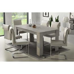 Ausziehbarer Esstisch, Ausziehbare Konsole, Moderner Tisch mit Auszügen, 160 / 220x88h80 cm, Zementfarbe - Dmora