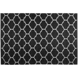 Beliani Outdoor Teppich Schwarz Weiß PVC 160 x 230 cm Kurzflor Marokkanisches Muster Handgewebt Rechteckig - Weiß