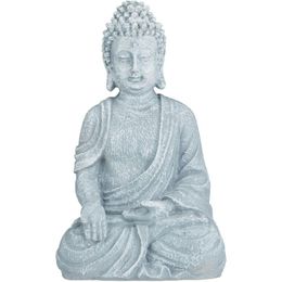 Buddha Figur sitzend, 40 cm hoch, Feng Shui Deko, wetterfest & frostsicher, große Garten Dekofigur, hellgrau - Relaxdays