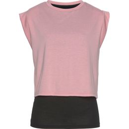 active by Lascana Damen 2-in-1-Shirt rosa-schwarz Gr&ouml;&szlig;e XS (32/34)