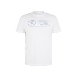 Tom Tailor Herren T-Shirt mit Logo Print, weiß, Logo Print, Gr. L