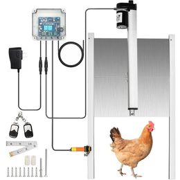 Schieber Hühnerklappe Stallöffner, 32 x 30 cm Automatische Hühnerklappe Lichtsensor, 220 v 66 w Automatische Hühnertür, mit 2 Fernbedienungen,