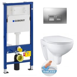 Geberit - Pack wc Vorwandelement UP100 + Delta50 Chromplatte + Grohe BauClassic Wand-WC spülrandlose (BauClassicGeb2-DE)