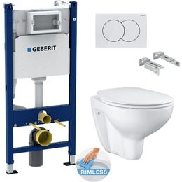 Geberit - Pack wc Duofix-Vorwandelement + Wand-WC Grohe Bau Ceramic + Abnehmbarer WC-Deckel + Weiße Platte (BauClassicGeb3-DE)