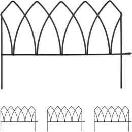 Beetzaun Metall, HxB je 29,5x43,5 cm, Garten Beeteinfassung zum Stecken, 4 Zaunelemente, Bogen-Optik, schwarz - Relaxdays