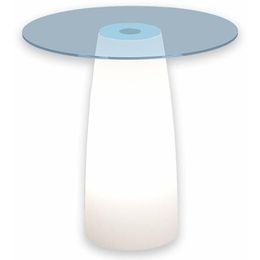 Leucht Couchtisch mit Glasplatte für den Außenbereich Made in Italy ø 70 cm -Solarladung / 90 cm