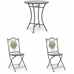 Bizzotto Runder Couchtisch und Klappstühle aus behandeltem Stahl für Garten und Bars -Couchtisch + 2 Stühlen / Naxos
