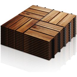 Swanew - 11 Stück Holzfliesen aus Akazienholz Balkonfliesen Terrassenfliesen, Bodenbelag mit Drainage, Fliese Leicht verlegbar(12 Latten 1 m²)