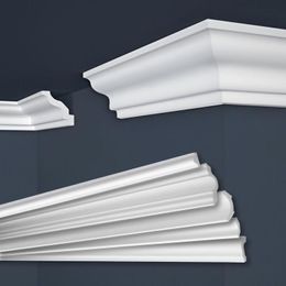 Marbet DESIGN Stuckleisten XPS Styropor weiß 2 Meter Deckenleisten Wandleisten E-Leisten Modelle: E-8 / 70x70mm, 30 Meter / 15 Leisten