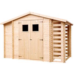 Gartenhaus mit Brennholzregal aus Holz 5,41 m2 - Gartenschuppen Holz mit imprägniertem boden – B206xL328xH218 cm Timbela M389+M389G