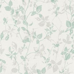 Bricoflor - Florale Tapete weiß grau grün | Skandinavische Tapete Blätter 363972 | Vliestapete floral 36397-2 | Blätter-Tapeten für Schlafzimmer &