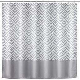 Wenko Anti-Schimmel Duschvorhang Echo, Textil (Polyester), 180 x 200 cm, waschbar, Grau, Polyester grau weiß - grau
