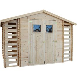 Gartenhaus mit Brennholzregal aus Holz 5,47 m2 - Gartenschuppen Holz – B206xL328xH218 cm - Geräteschuppen Timbela M391