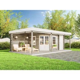 Alpholz Carlsson Gartenhaus mit Fußboden Johanna-40 Plus aus Holz Gartenhütte 40 mm Wandstärke mit Terrasse, naturbelassen - Naturbelassen