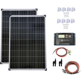 Solartronics Set 2x100W Poly Solar Modul 20A Laderegler gelb Montagewinkel Kabel Stecker