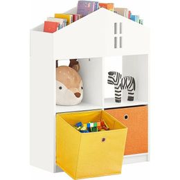 sobuy - KMB49-W Kinder Bücherregal mit Haus-Design Kinderregal mit 2 Stoffboxen Spielzeugregal Aufbewahrungsregal für Kinder Spielzeug-Organizer Weiß
