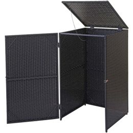 Mülltonnenverkleidung HHG 254, Mülltonnenbox Mülltonnenabdeckung, Poly-Rattan 120l schwarz - black