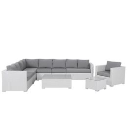 Beliani - Gartenmöbel Set Weiß Rattan u. Aluminium Modular mit 2 Couchtischen Mehrere Kissen Grau 8-Sitzer Lounge Set Terrasse Outdoor Modern - Grau