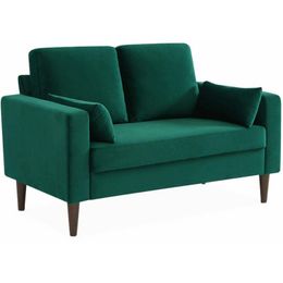 2-Sitzer-Vintage-Sofa mit Samt und Füßen aus Hevea-Holz, Samt, Grün - Grün - Sweeek