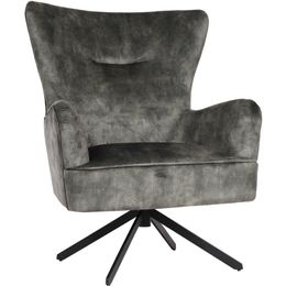 Lounge-Sessel HHG 262, Cocktailsessel Polstersessel Relaxsessel, drehbar, vintage Samt Metall grau-grün - grey