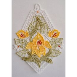 Stickereien Plauen Fensterbild Lilienzeit, bunt|weiß