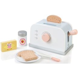 Musterkind® Kinder-Toaster Olea, weiß/graublau, mit drehbaren Knopf, blau|grau|weiß