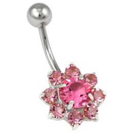 Firetti Bauchnabelpiercing Schmuck Geschenk Piercing Silber 925 Körperschmuck Blume, mit Kristallen, lila|rosa|silberfarben