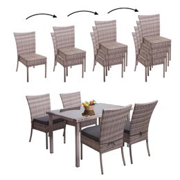 Poly-Rattan Garnitur MCW-G19, Sitzgruppe Balkon-/Lounge-Set, 4xStuhl+Tisch, 120x75cm ~ grau-braun, Kissen dunkelgrau