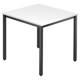 Hammerbacher Konferenztisch VDQ08 weiß quadratisch, Vierkantrohr schwarz, 80,0 x 80,0 x 72,0 cm