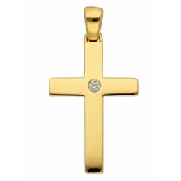 Adelia´s Adelia´s Kettenanhänger 585 Gold Kreuz Anhänger mit Diamant Brillant, mit Diamant / Brillant Goldschmuck für Damen & Herren, goldfarben