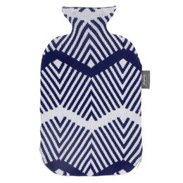 Fashy Wärmflasche Wärmflasche mit Bezug Strickbezug Muster Blau Weiß 2L Fashy 67378