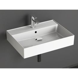 Waschbecken 60 im modernen Loft Air Design Eckig Wand-Waschbecken Möbelwaschtisch Waschtisch aus Keramik Weiß 605 x 465 x 130 mm - Aqua Bagno