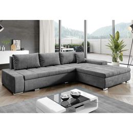 FURNIX Ecksofa TOMMASO Sofa mit Schlaffunktion Bettkasten Kissen Couch L M H84 Hellgrau